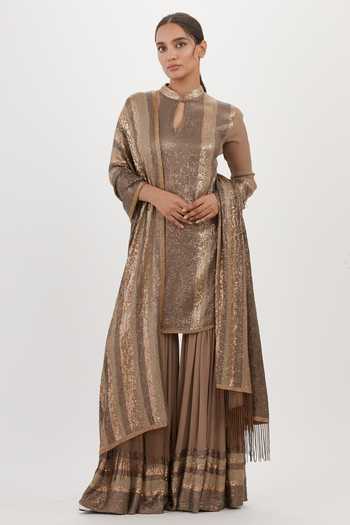 Buy Nakul Sen Grey Chiffon Sequin Embroidered Kurta Sharara Set Online ...