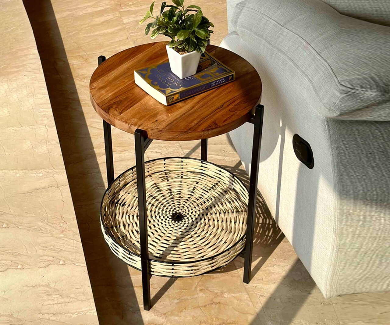 Buy Mason Home Manila Rattan And Acacia Side Table Online | Aza Fashions