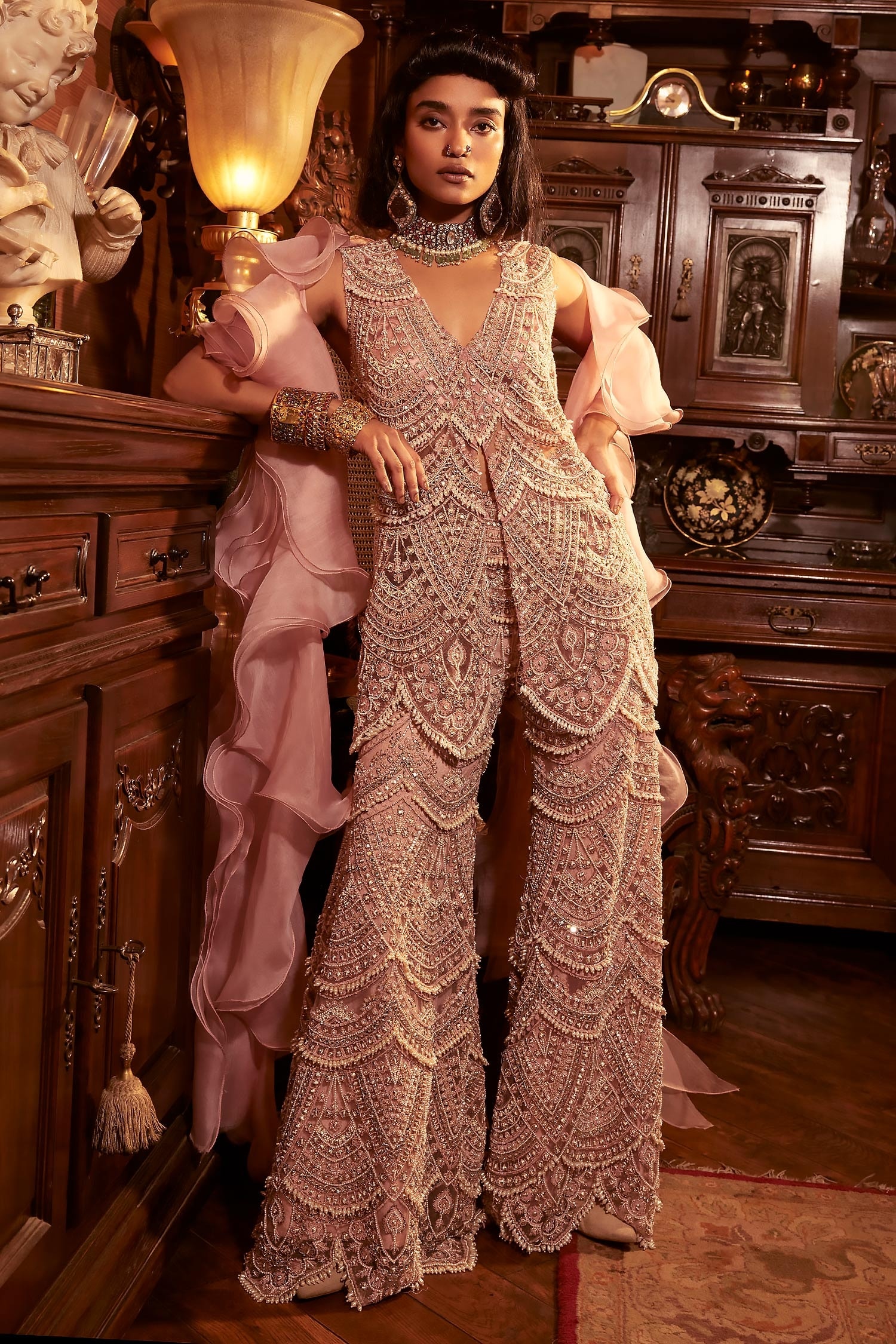 Buy Ridhima Bhasin Purple Organza Rooh Pearl Embroidered Tunic Sharara Set Online | Aza Fashions