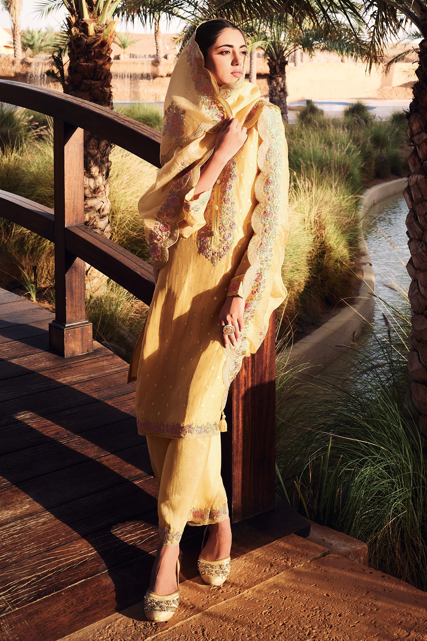 Buy Yellow Kurta: Viscose Organza Woven Embroidered Floral Straight Set ...