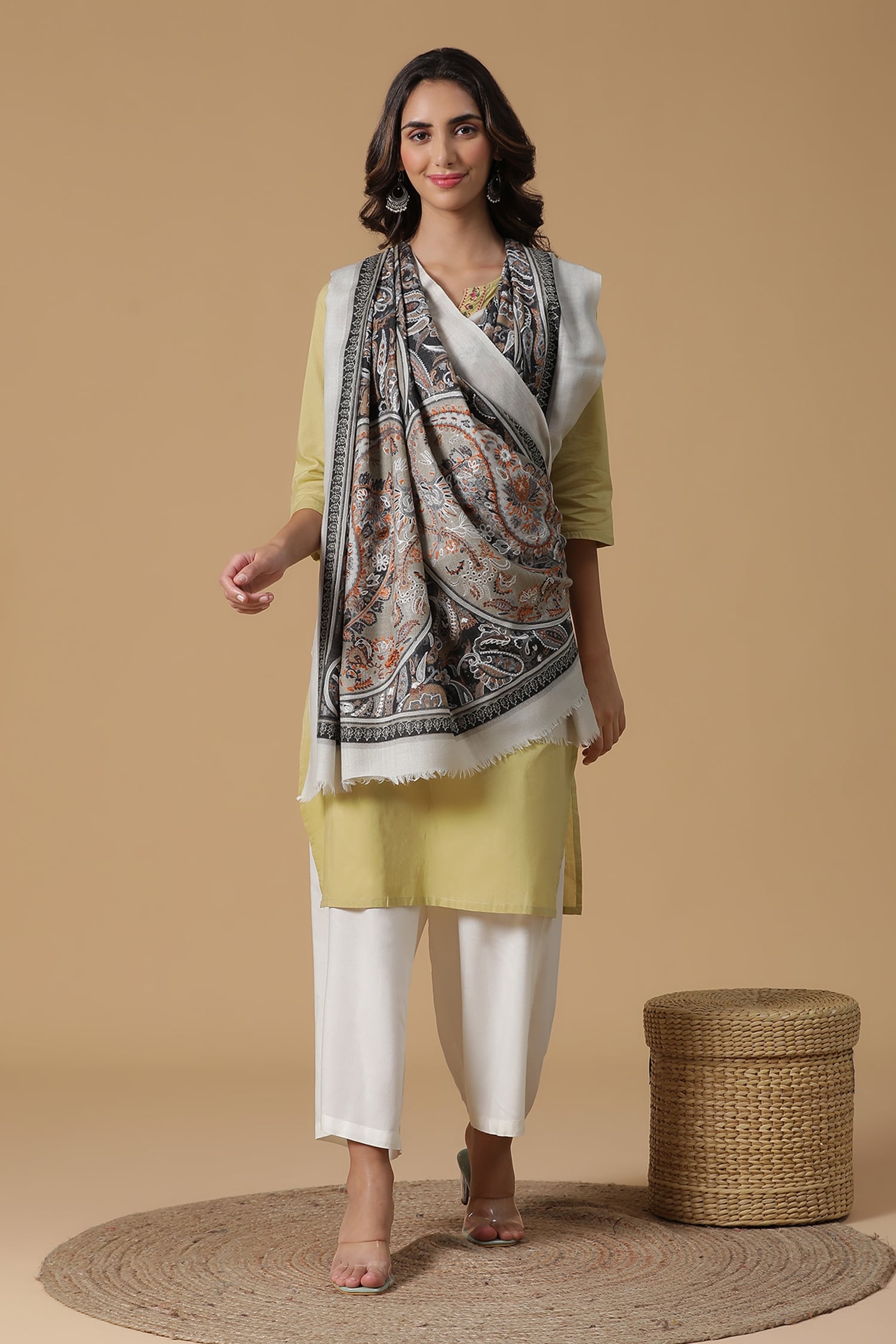 Buy Shingora Wool Paisley Embroidered Shawl Online | Aza Fashions