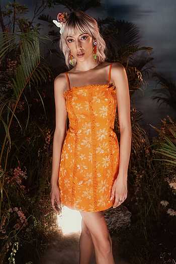 Buy House of Eda Orange Shell Astor Fitted Strappy Dress Online | Aza ...