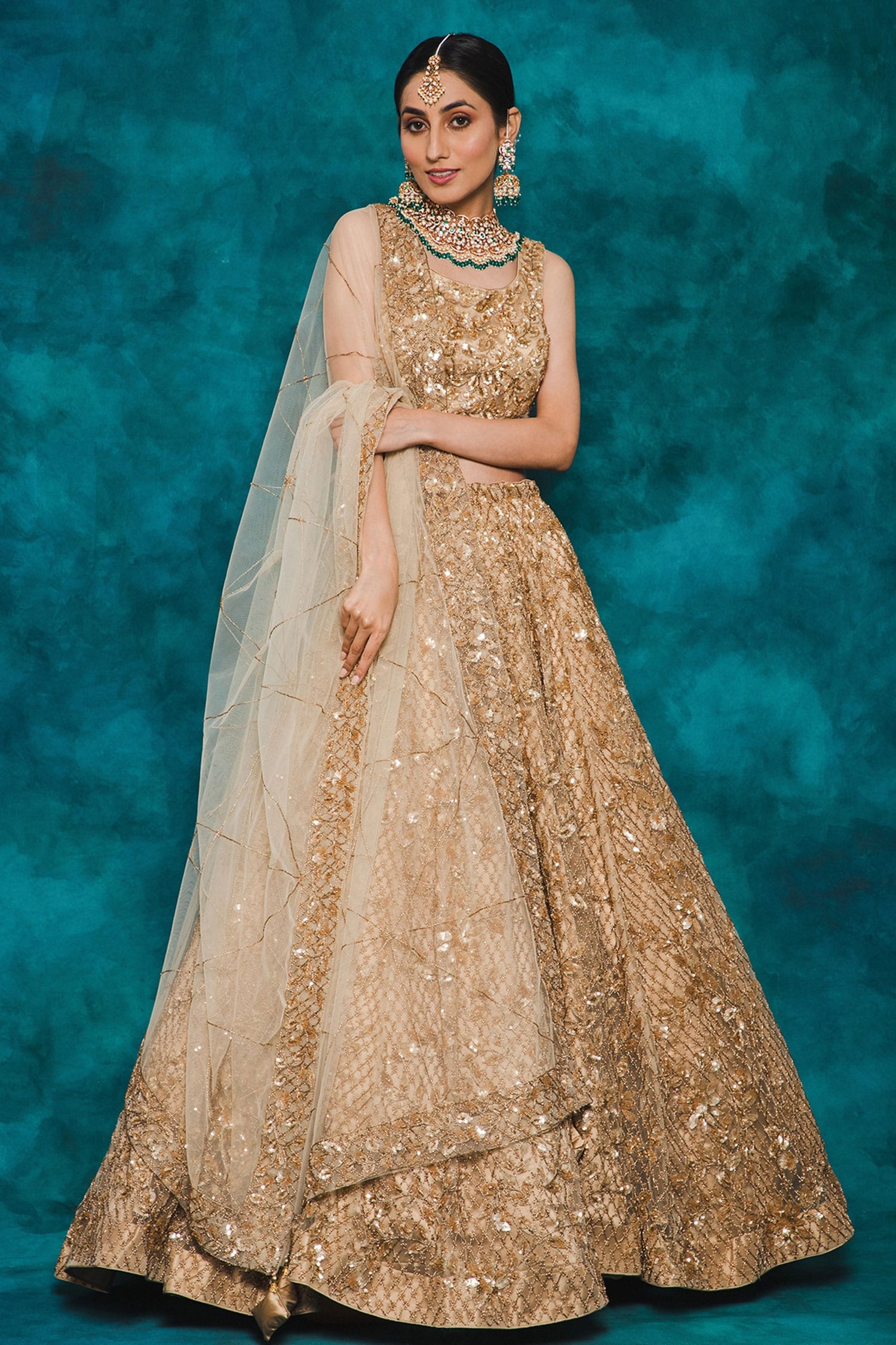 Buy Beige Net Hand Embroidery Sequin Trellis And Floral Bridal Lehenga ...
