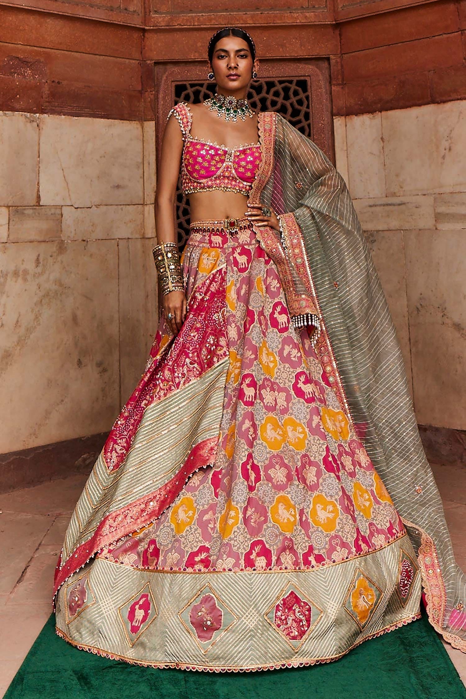 Buy Pink Banarasi Embroidery Zardozi Chanderi Meenakari Work Lehenga ...
