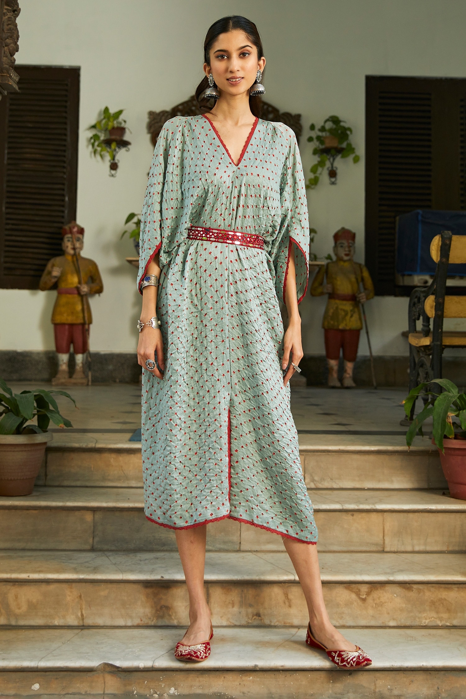 Buy Twenty Nine Blue Bandhani Pattern Kaftan With Belt Online | Aza ...