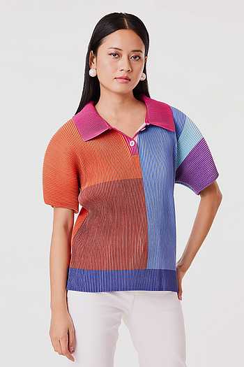 Buy Scarlet Sage Multi Color Polyester Tristan Color Block Polo T-shirt ...