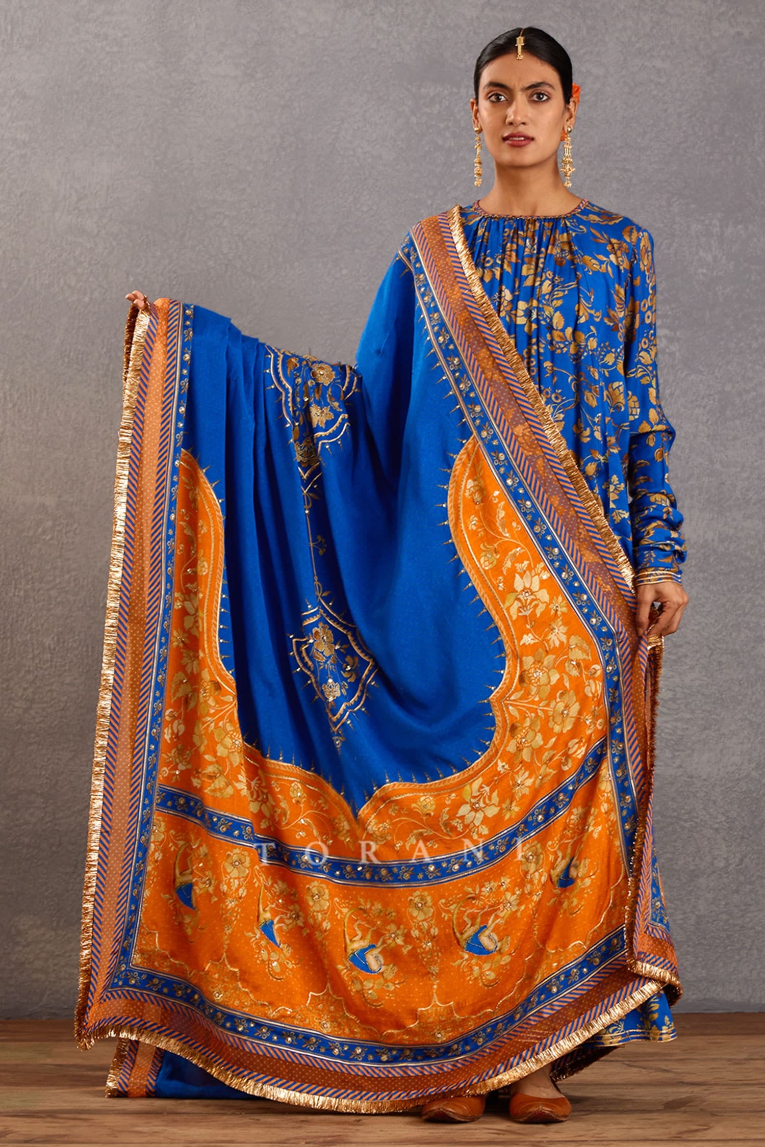 Buy Torani Blue Slub Silk Rang Shyam Zeenat Doshala Online | Aza Fashions