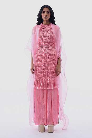Buy Aroka Pink Mothball Mashru Smock Embroidered Top Online | Aza Fashions