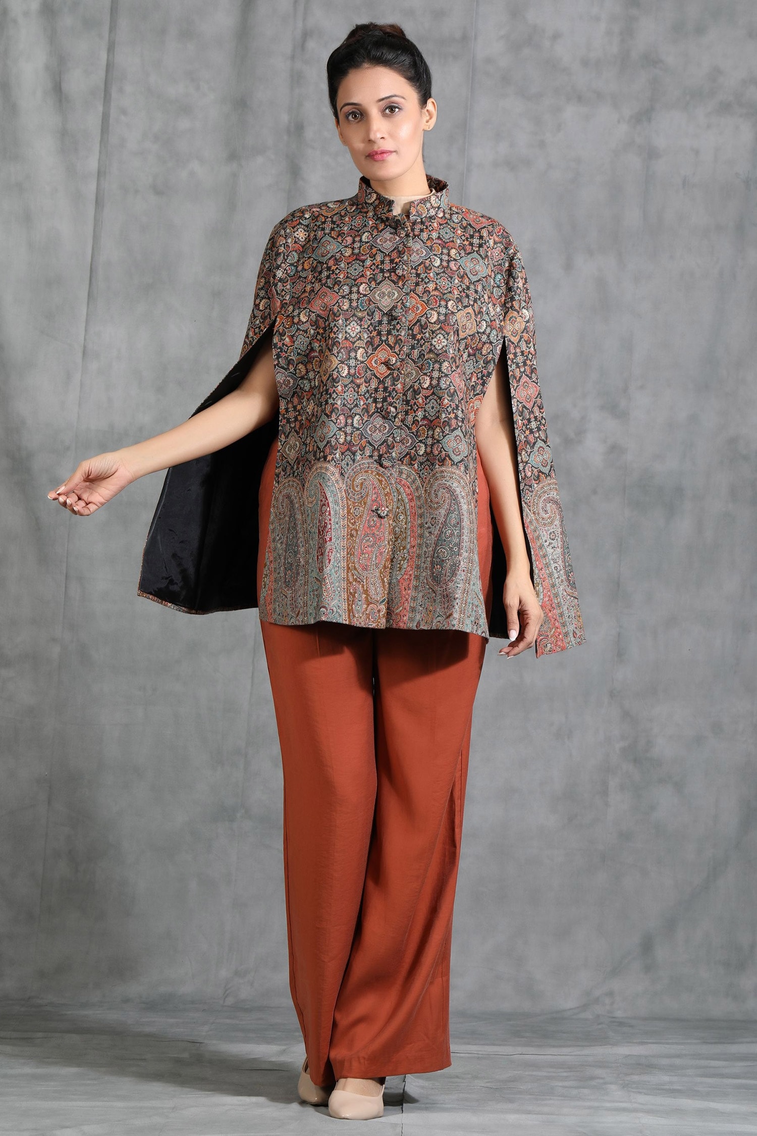 Buy Dusala Shawls Beige Pashmina Cape Style Jacket Online | Aza Fashions