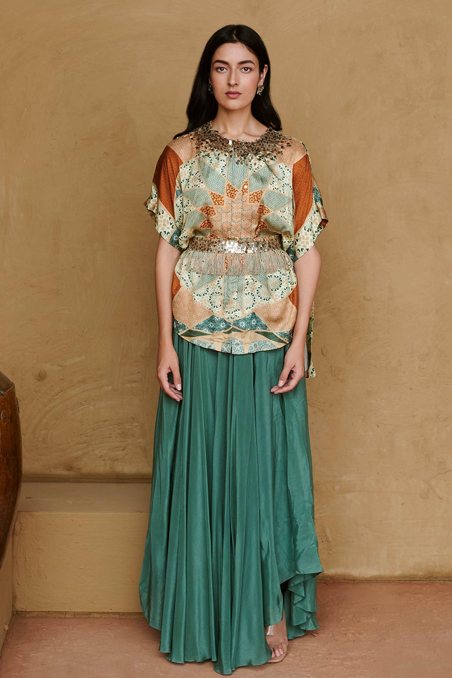 Buy Green Cape: Silk Satin And Embroidery Marrakech Pant Set For Women ...