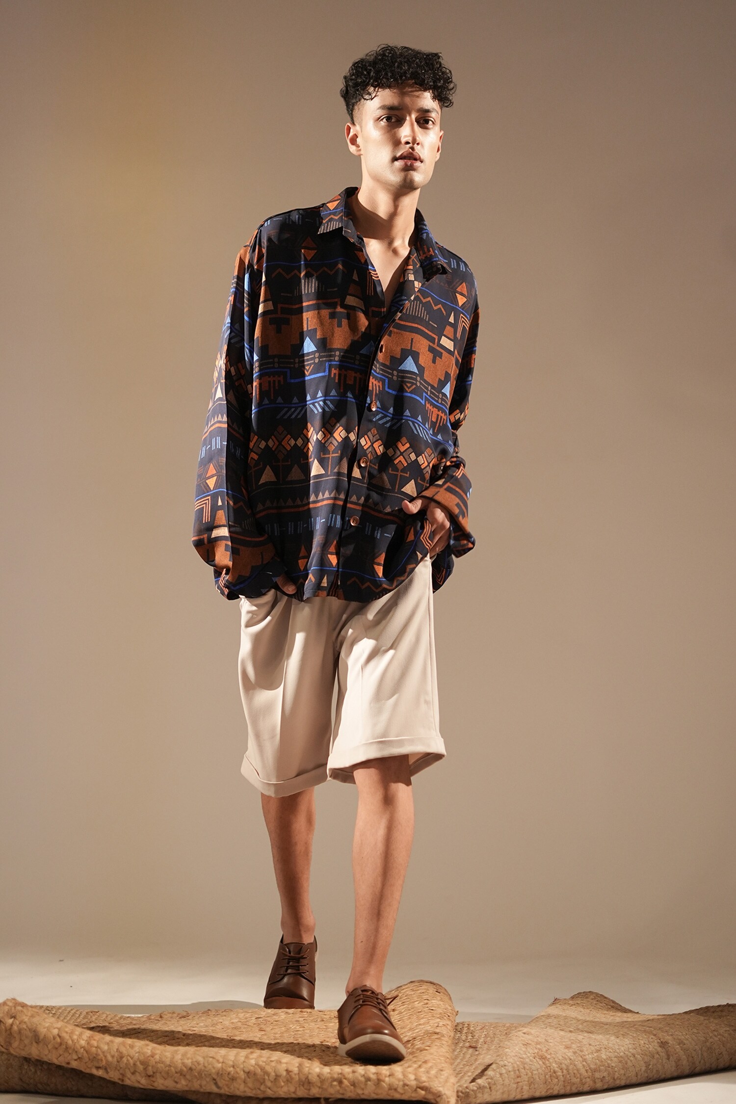 Buy Blue Double Georgette Print Aztec Shirt For Men by Nikita ...