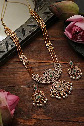 Buy Amoli Concepts Carved Peacock Pendant Necklace Jewellery Set Online ...