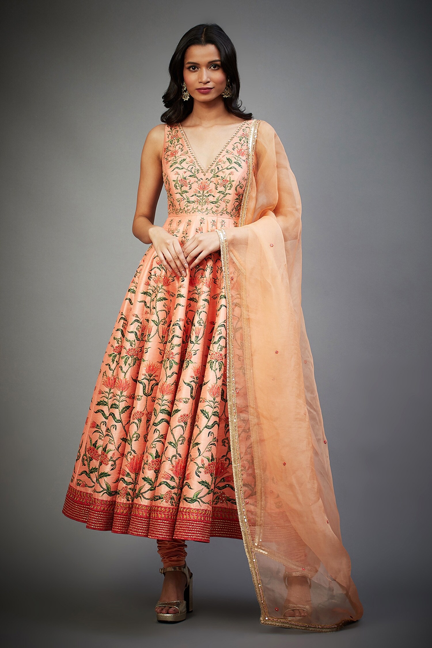Buy RI.Ritu Kumar Peach Gulbahar Floral Embroidered Anarkali Set Online ...