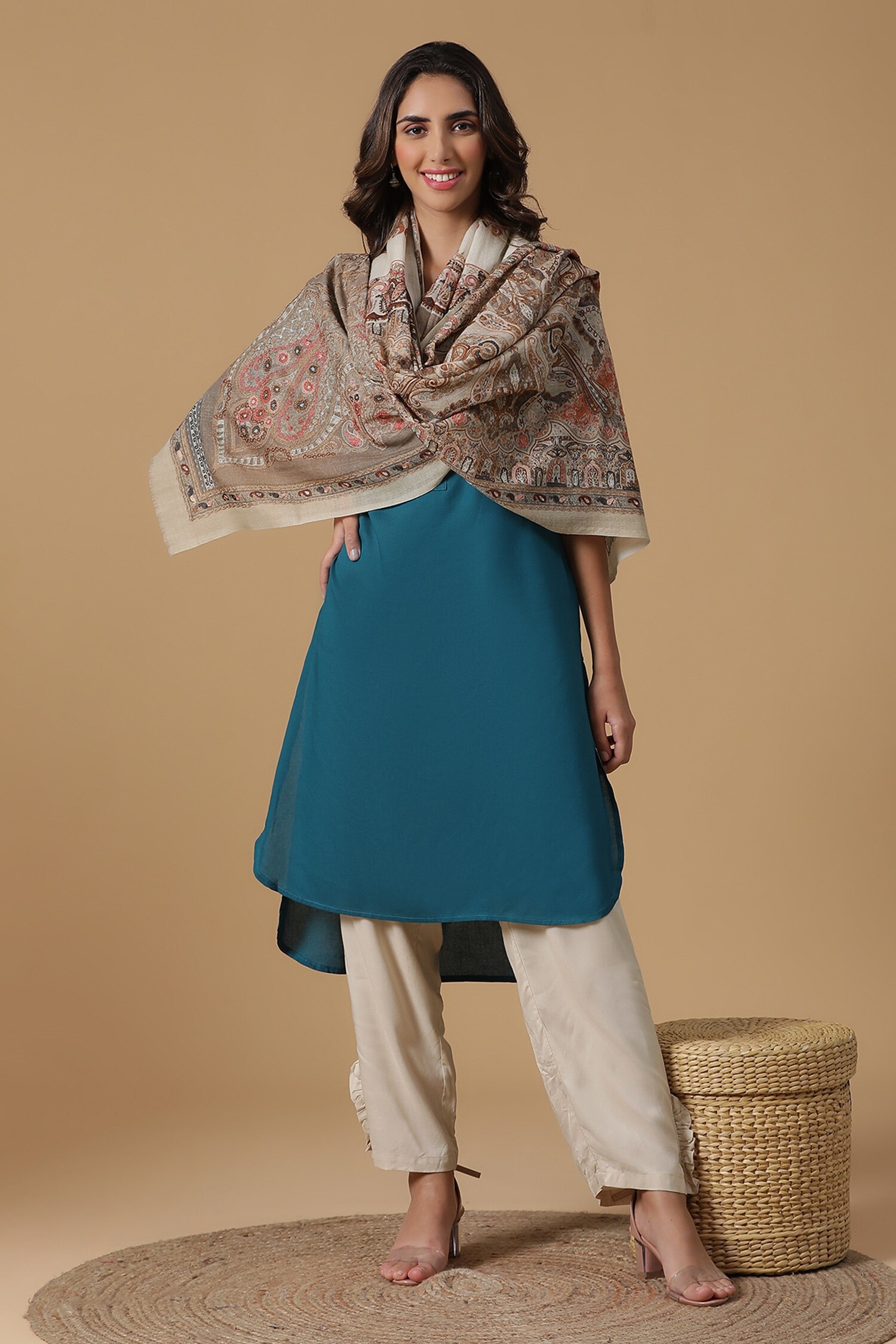 Buy Shingora Paisley And Floral Print Stole Online | Aza Fashions