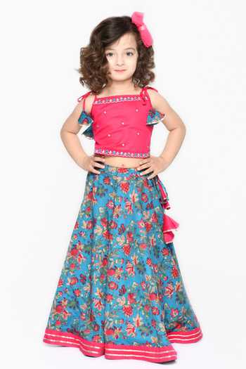 Buy Saka Designs Blue Flower Printed Lehenga And Embroidered Choli Set ...