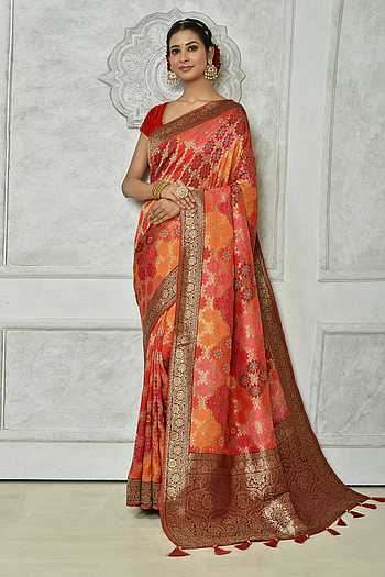 Buy Yellow Viscose Silk Woven Floral Colorblock Saree With Running ...
