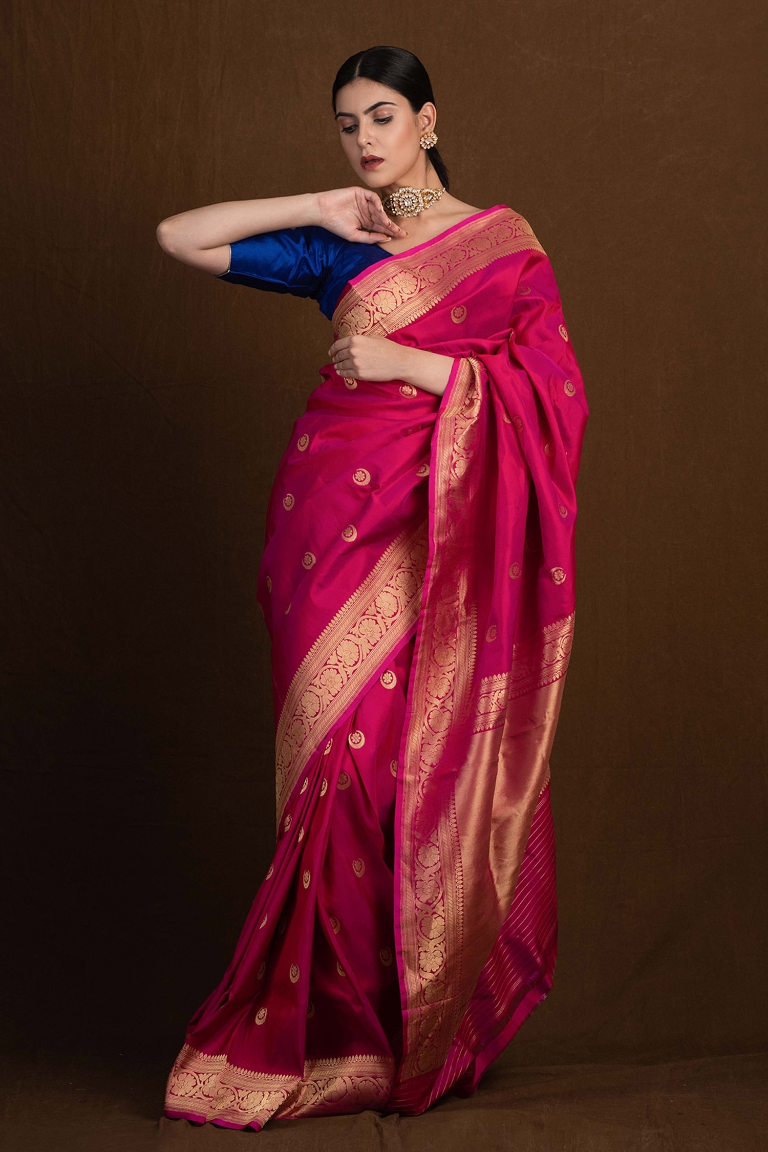 Buy Pink Pure Katan Silk Handwoven Floral Handloom Pattern Banarasi ...