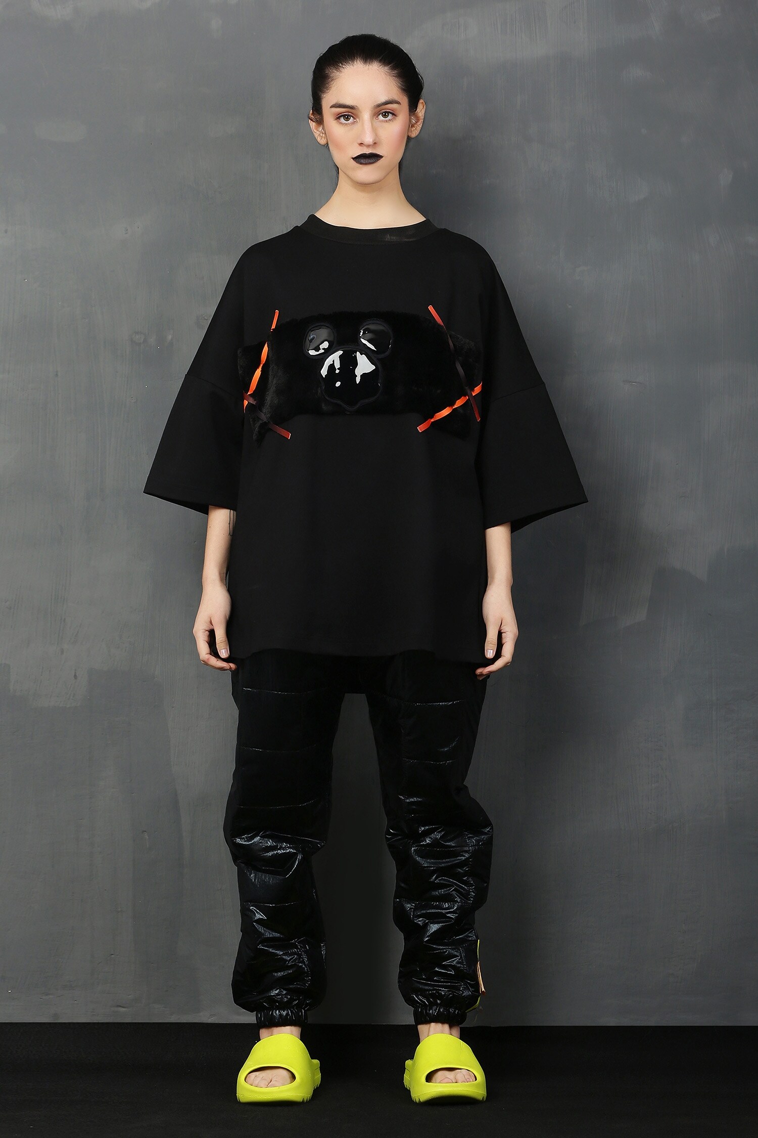 Buy I am Trouble by KC Black Cotton Spandex Fur Applique T-shirt Online ...