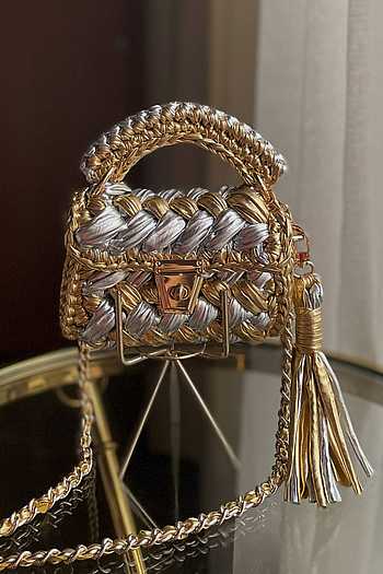 Buy Silver Metallic Contrast Detailed Sling Bag by BIJIT Online at Aza ...