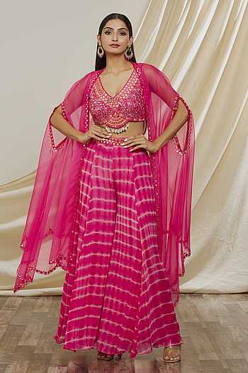 Buy Yoshita Couture Pink Georgette With Shantoon Lining Aarya Cape And ...