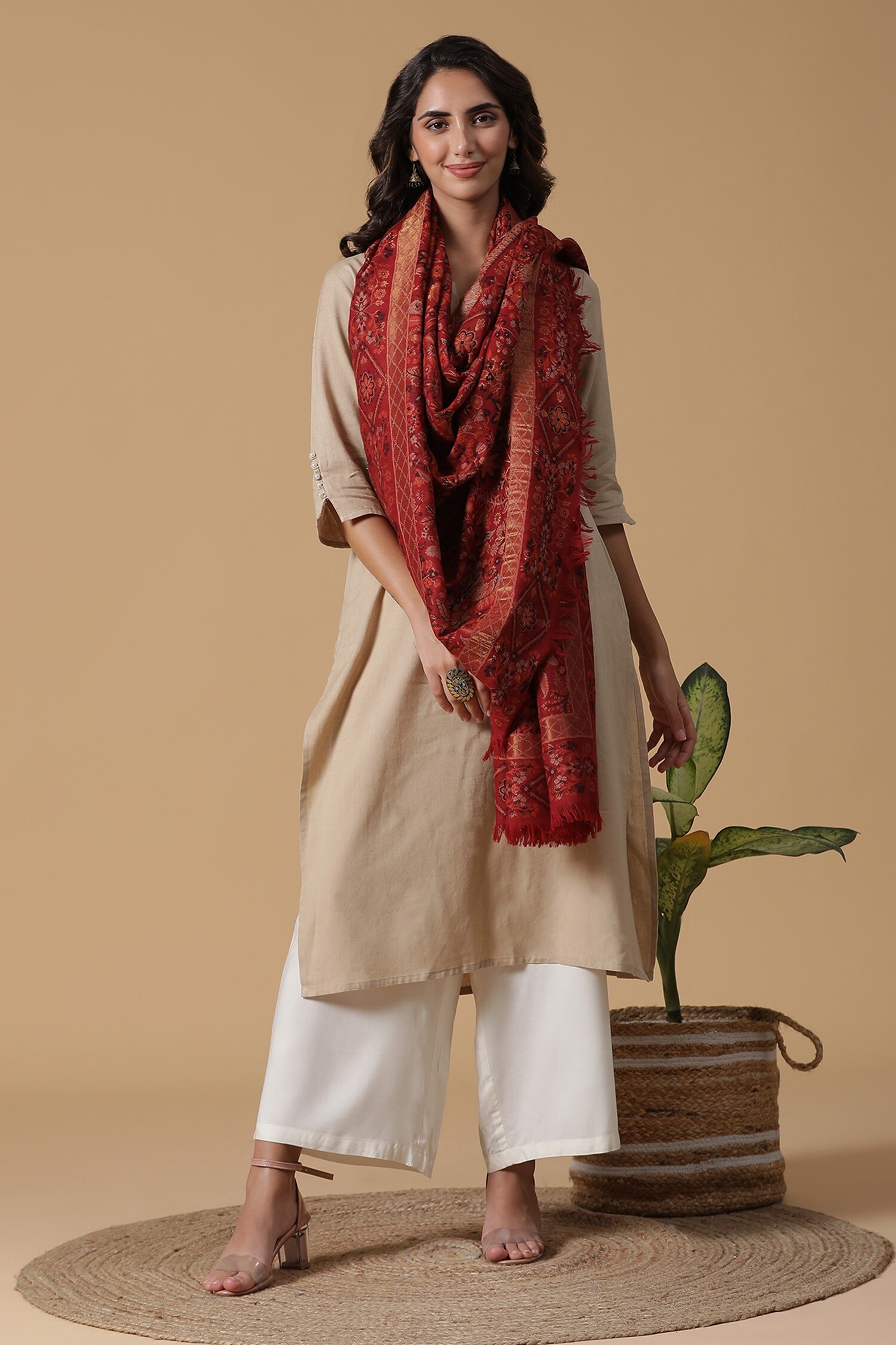 Buy Shingora Woven Floral Patterned Shawl Online | Aza Fashions