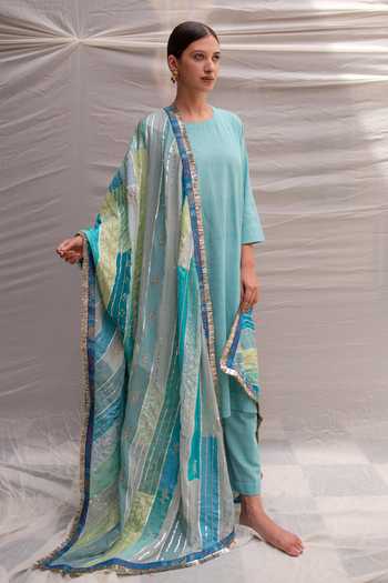 Buy Blue Silk Embroidery Sequin Maheshwari Dupatta For Women by ...