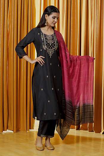 Buy Black Kurta Set With Ombre Dupatta For Women by Naintara Bajaj ...