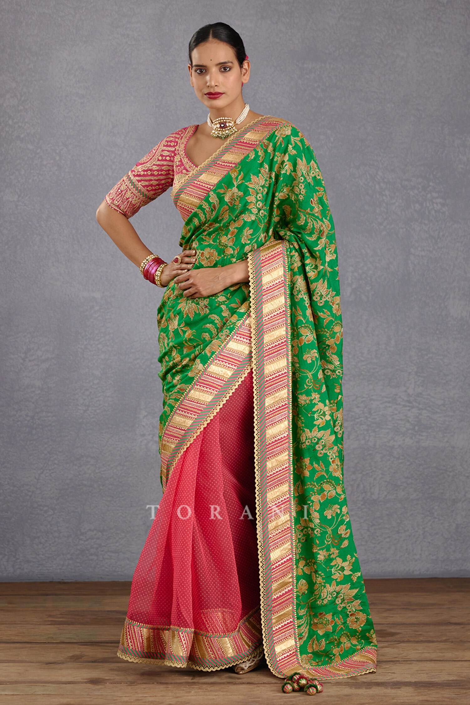 Buy Green Slub And Organza Rang Naaz Revathi Saree With Blouse For ...