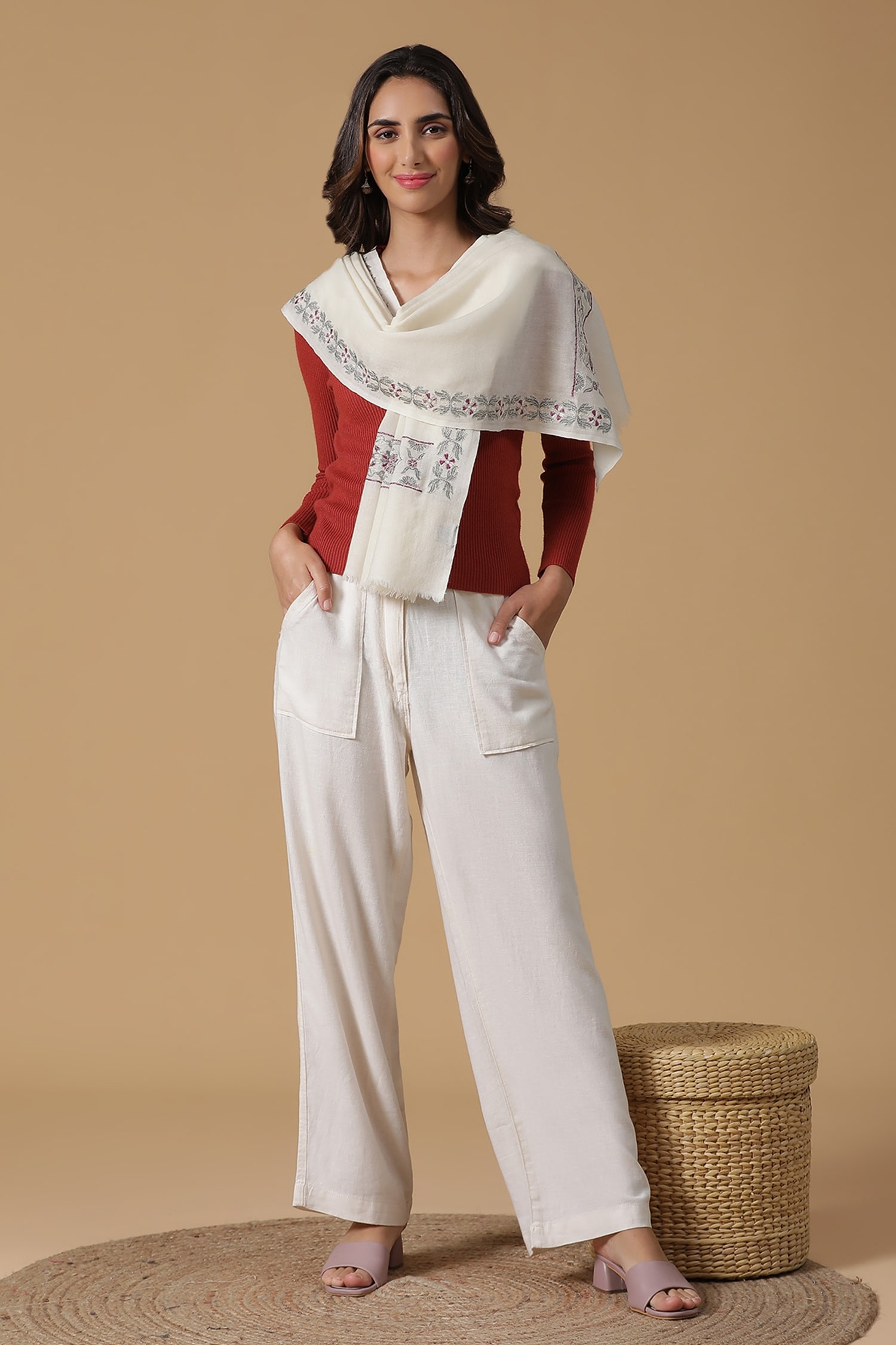 Buy Shingora Floral Embroidered Frayed Border Stole Online | Aza Fashions