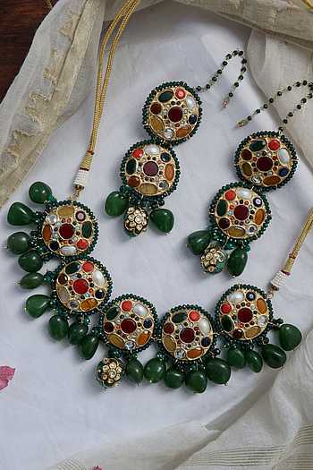 Buy Paisley Pop Bhavisha Navrattan Stone Embellished Choker Jewellery ...