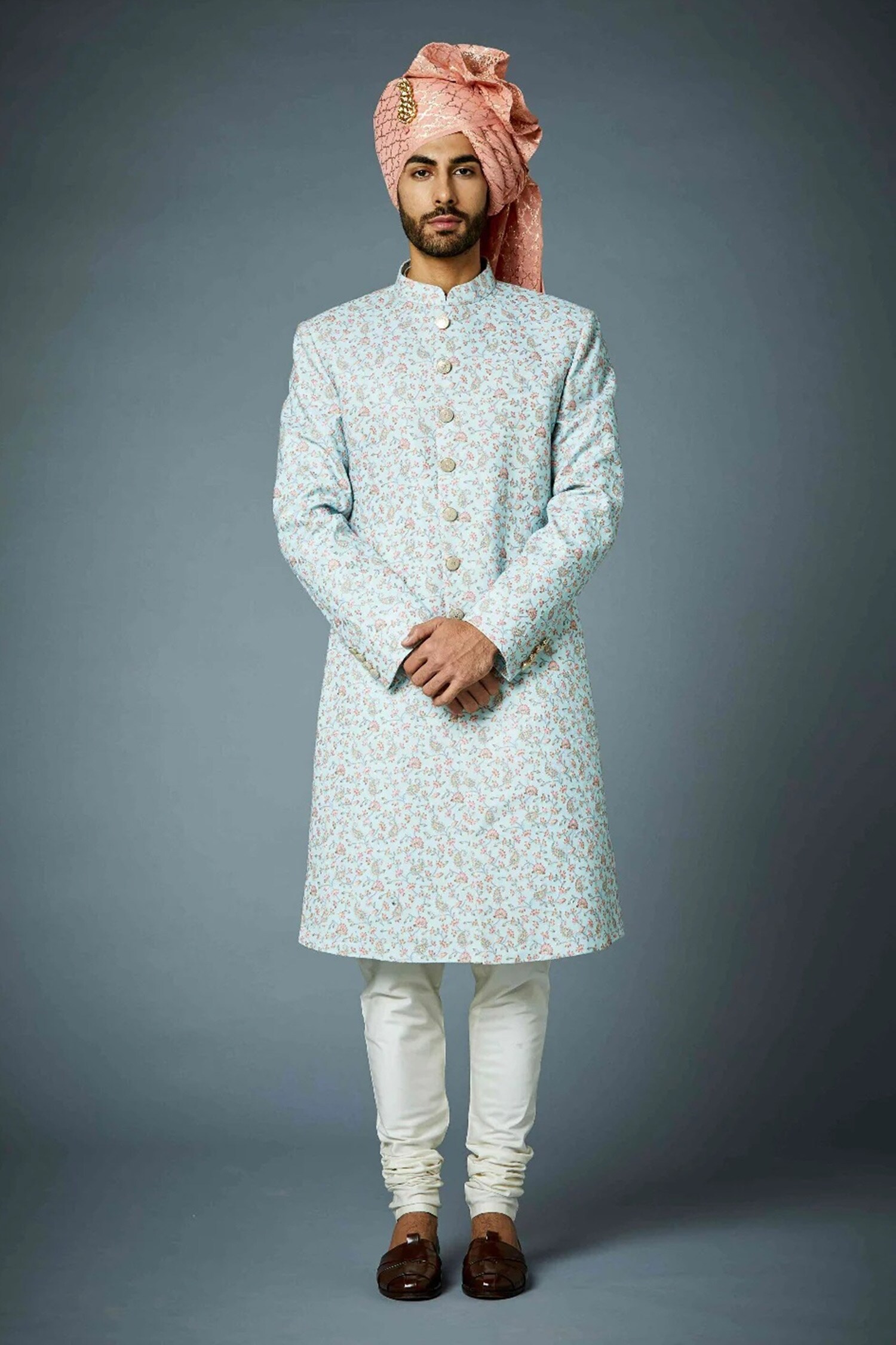 Buy Blue Sherwani: Poly Viscose Embroidery Paisley Set For Men by ...