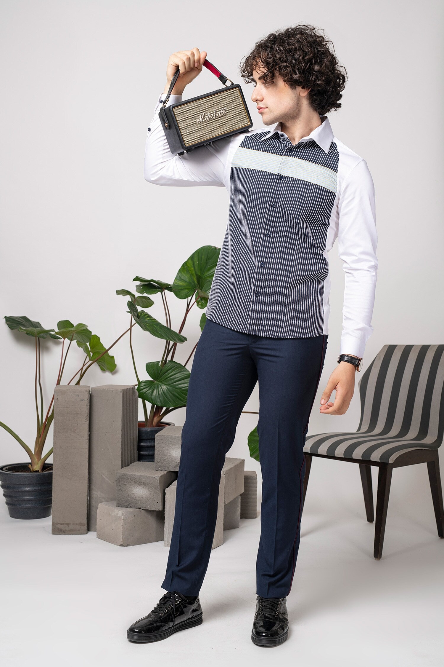 Buy White 100% Cotton Solid Clipper Color Blocked Shirt For Men by ...