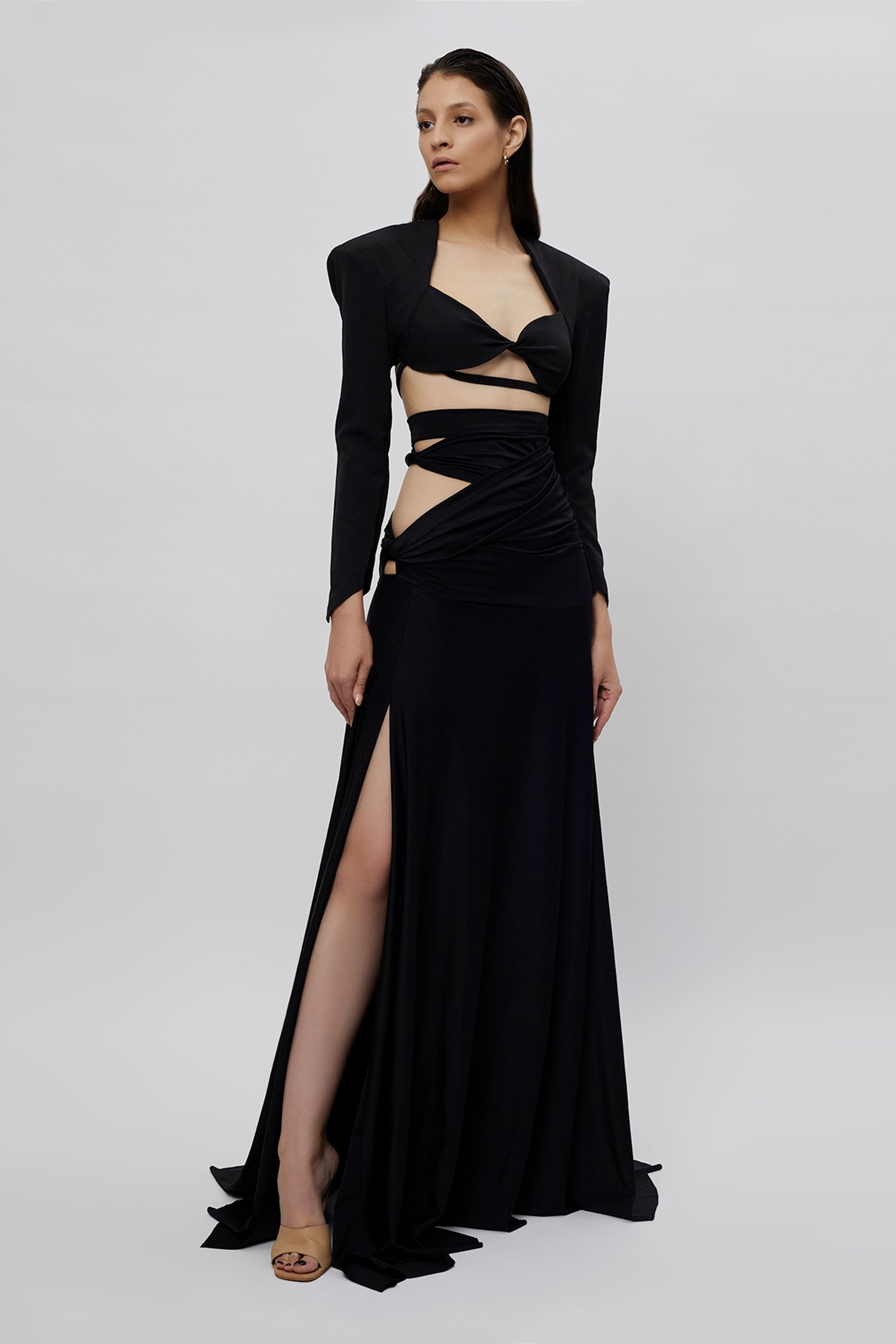 Buy Black Mercedes And Dull Stretch Sweetheart Neck Waist Cutout Gown ...
