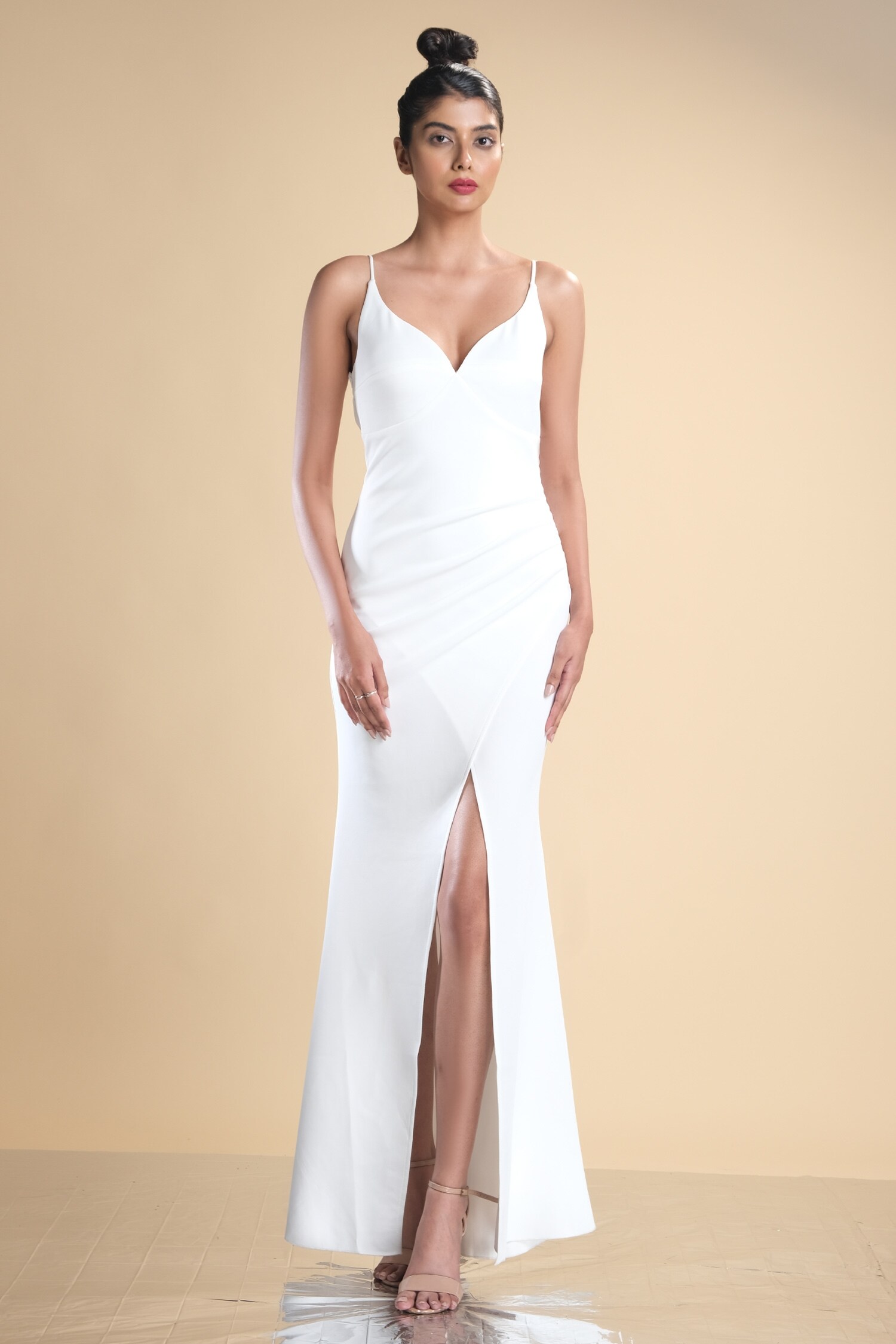 Buy Kommal Sood White Blended High Twill Micro Stretch Leaf Neck And ...