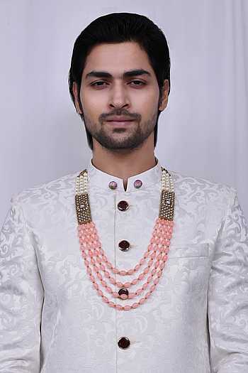 Buy Cream Bead And Stone Multi Layered Embellished Mala For Men by ...