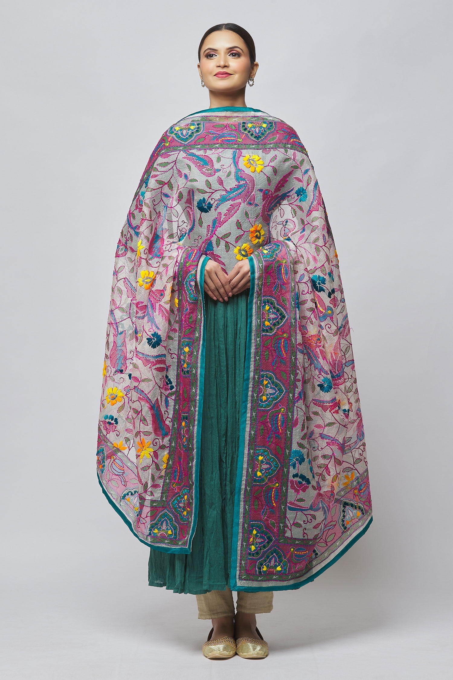 Buy Samyukta Singhania Multi Color Cotton Silk Bird And Daisy ...