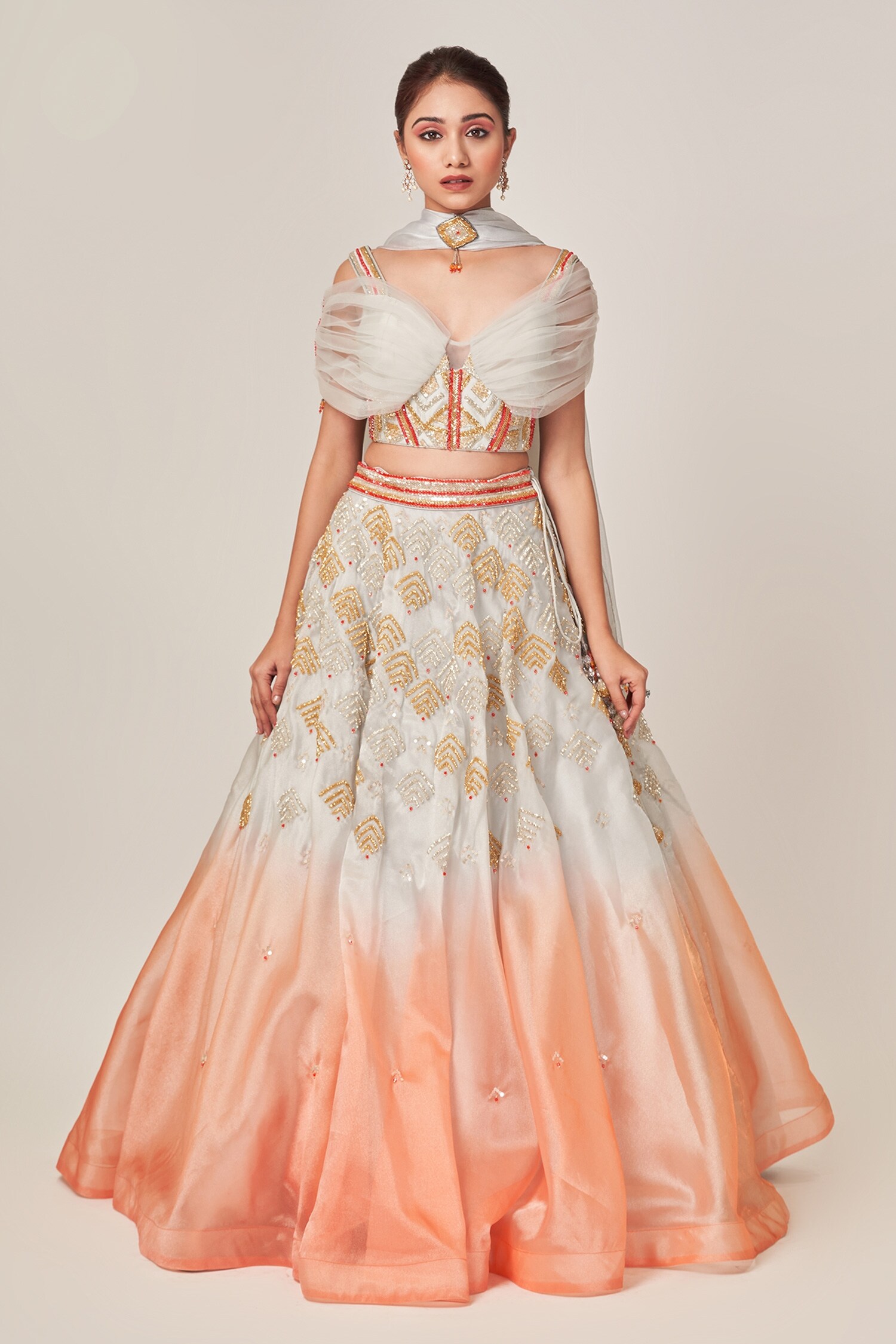 Buy Grey Organza Embellished Sequins Elisa Dual Toned Lehenga Set For ...