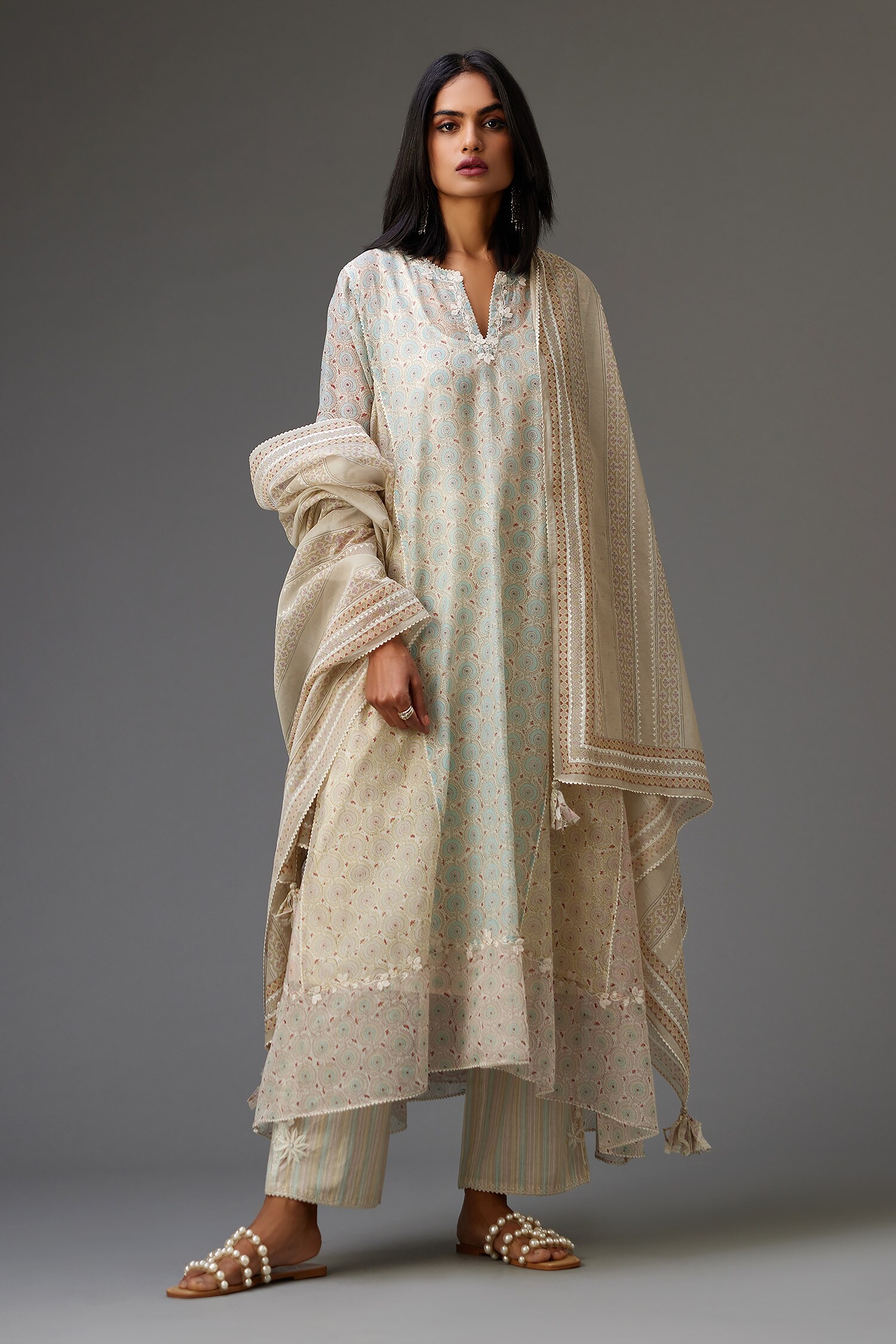 Buy Multi Color Kurta And Dupatta Cotton Chanderi Hand Block Print Set ...