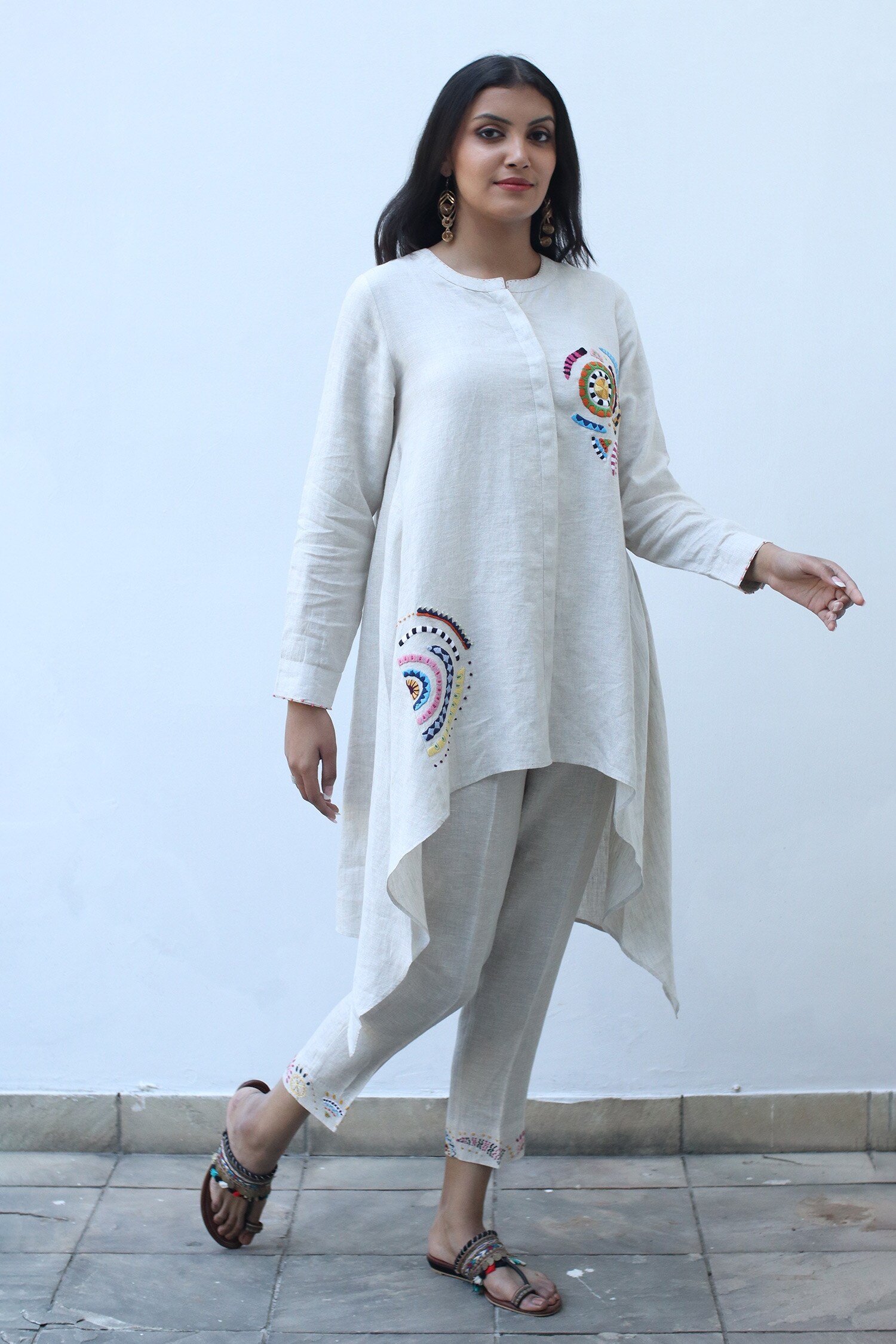 Buy Linen Bloom Beige Linen High Low Hem Tunic Online | Aza Fashions