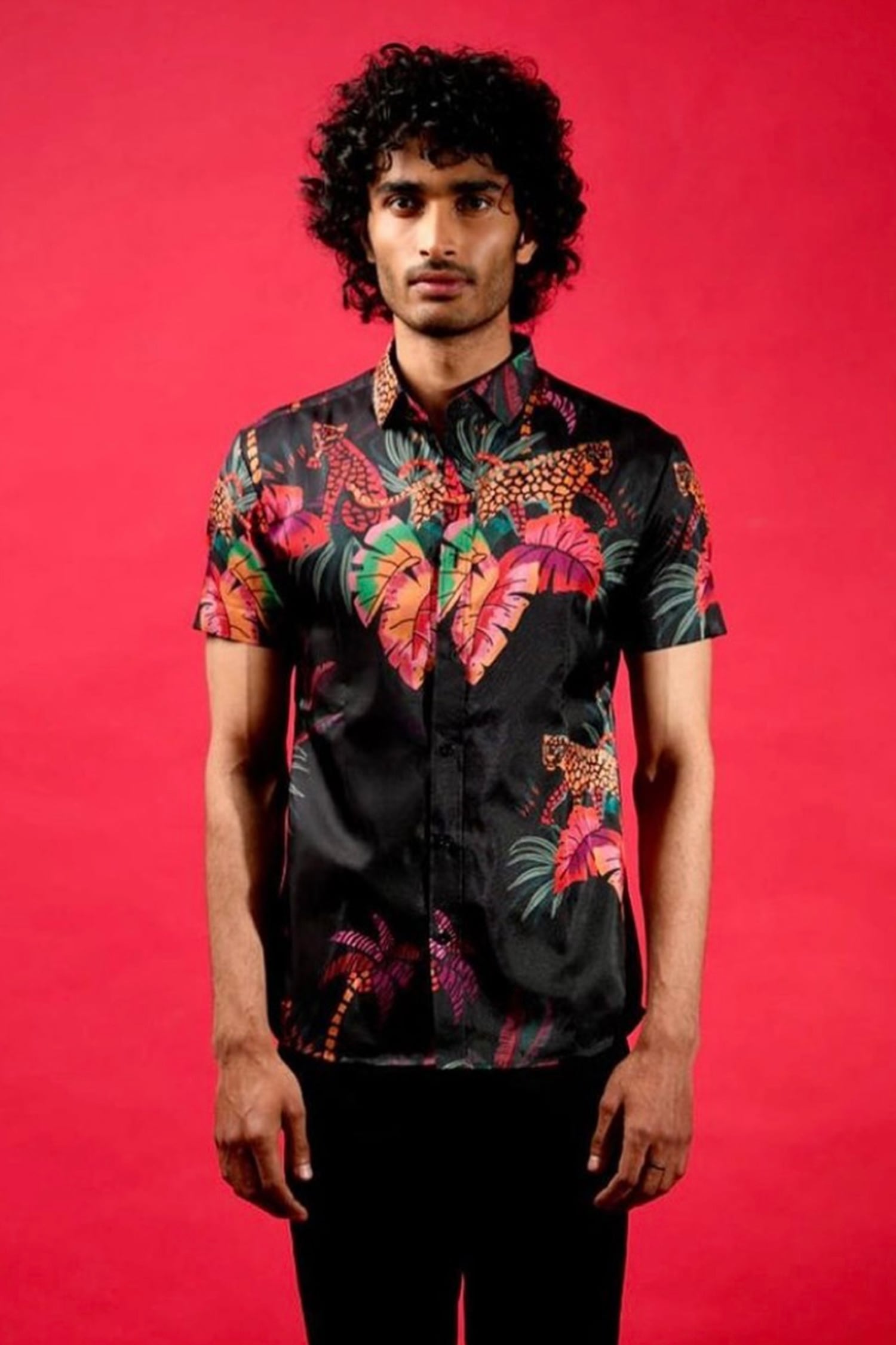 Buy Black Cotton Printed Tropical Shirt For Men by Sanjana reddy ...