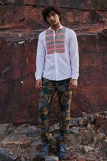 Buy White 100% Organic Cotton Embroidered Dori Work Shirt For Men by ...