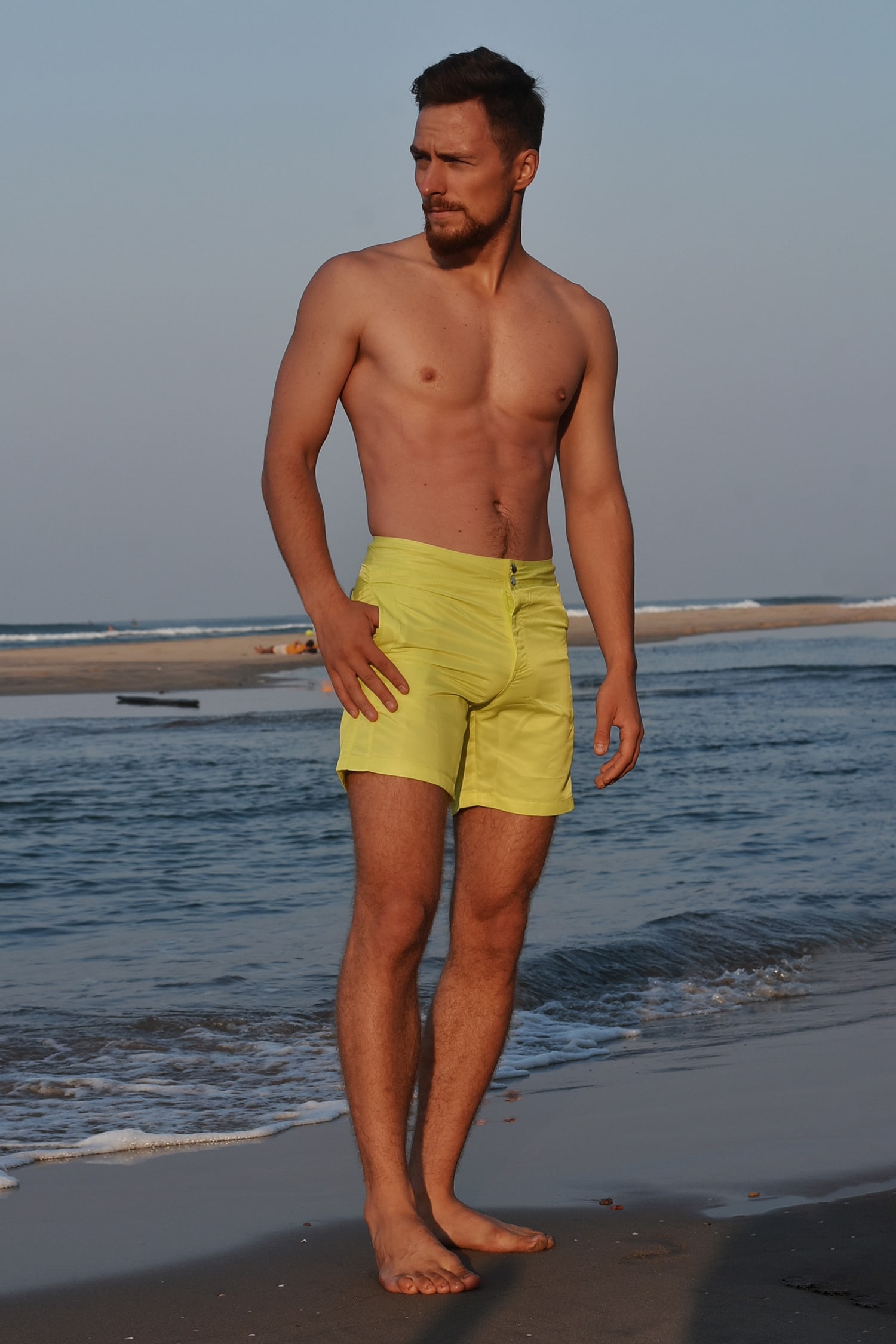 Buy Yellow Recycled Polyester Plain Neon Swim Shorts For Men by Goya ...