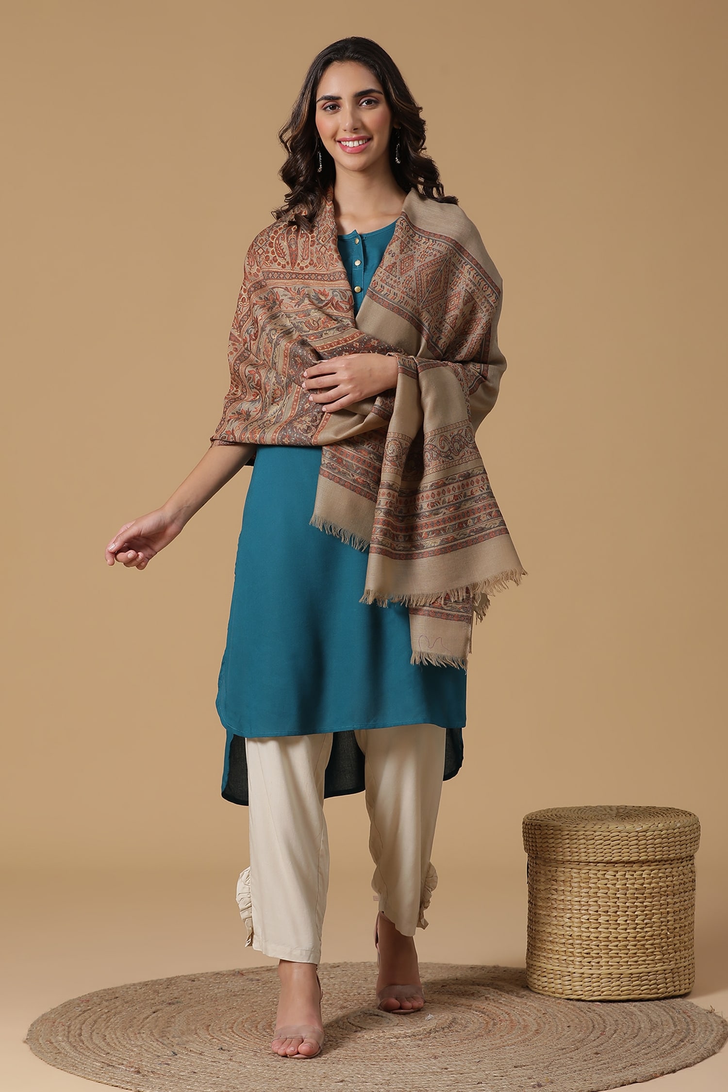 Buy Shingora Placed Floral Pattern Shawl Online | Aza Fashions