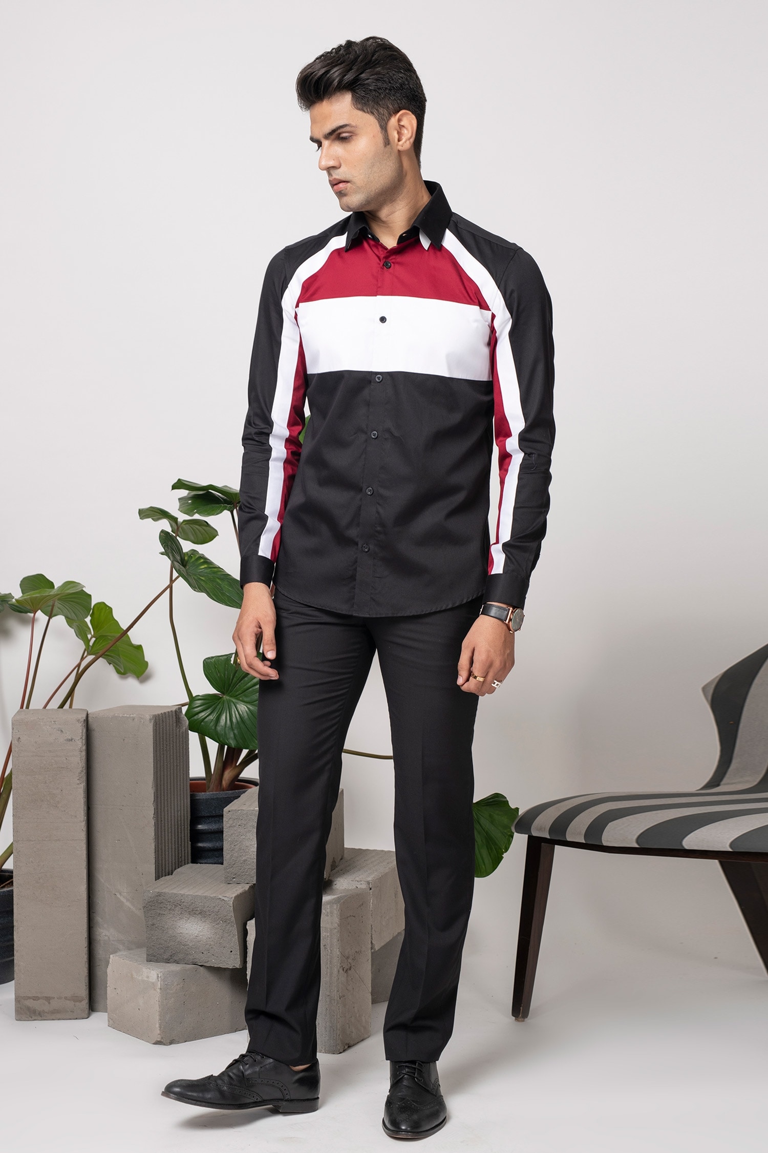 Buy Abkasa Black Cotton Cobra Colorblock Shirt Online | Aza Fashions