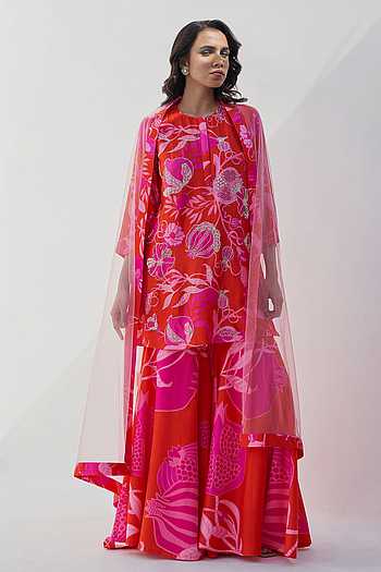Buy Archana Shah Red Silk Symphony Pomo Pattern Sharara Set Online ...