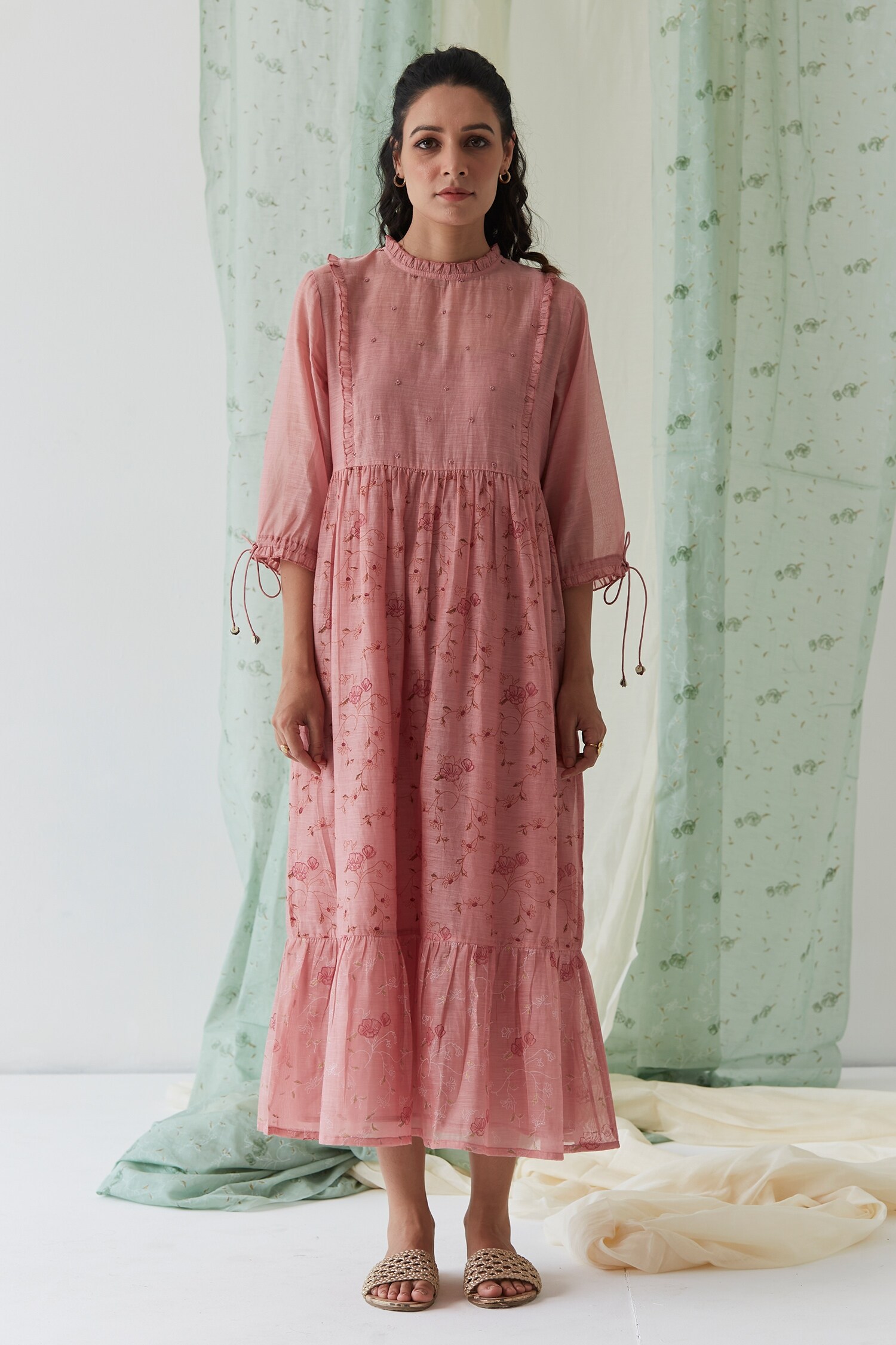 Buy Pink Chanderi And Block Rudy Vine Dress For Women by Banera Online ...