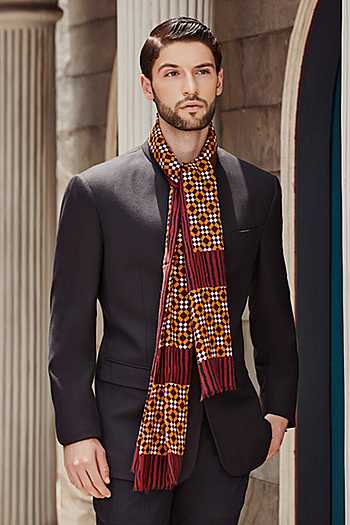 Buy Shingora Brown Geometric And Animal Print Wool Muffler Online | Aza ...
