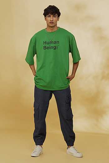Buy Theorem Green Cotton Bio-washed Human Being Print T-shirt Online ...