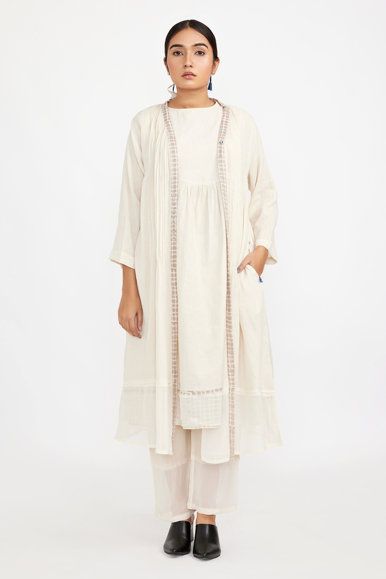 Buy White Cotton Solid Robe Open Pintuck Tunic Set For Women by Jayati ...