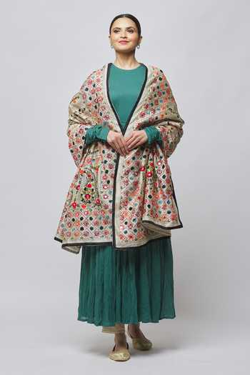 Buy Samyukta Singhania Off White Cotton Silk All Over Flower Vine ...
